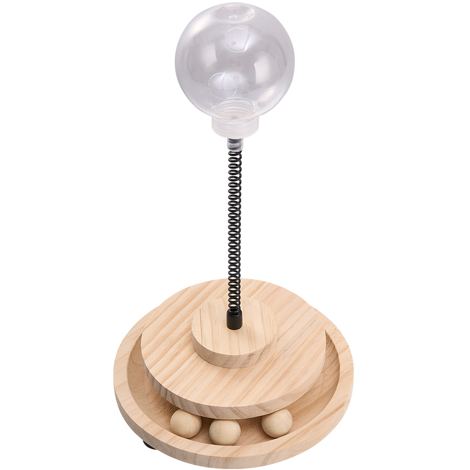 Spring-Activated Feeder Toy with Track and Ball Base