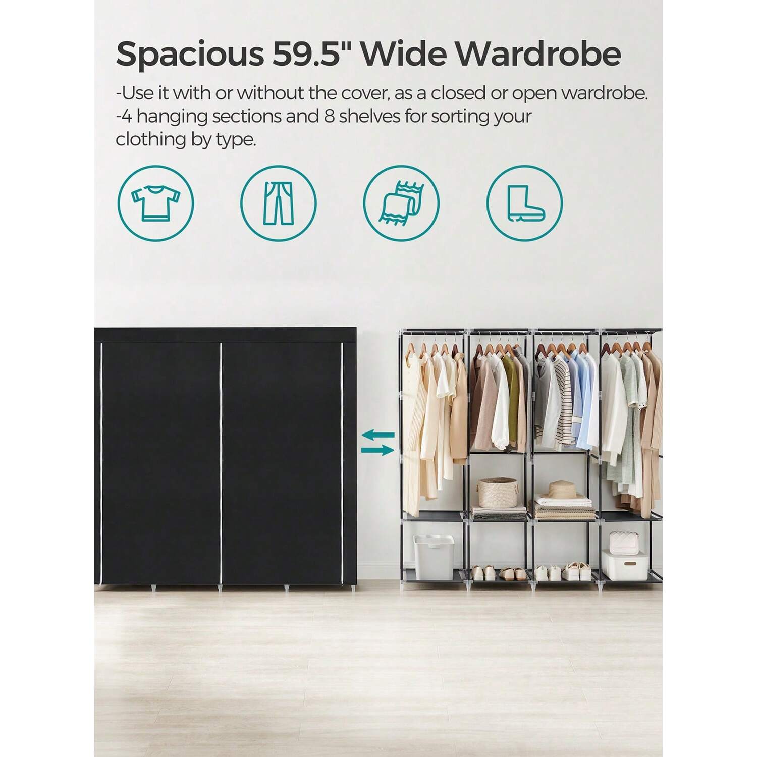 SONGMICS Portable Wardrobe with Rails