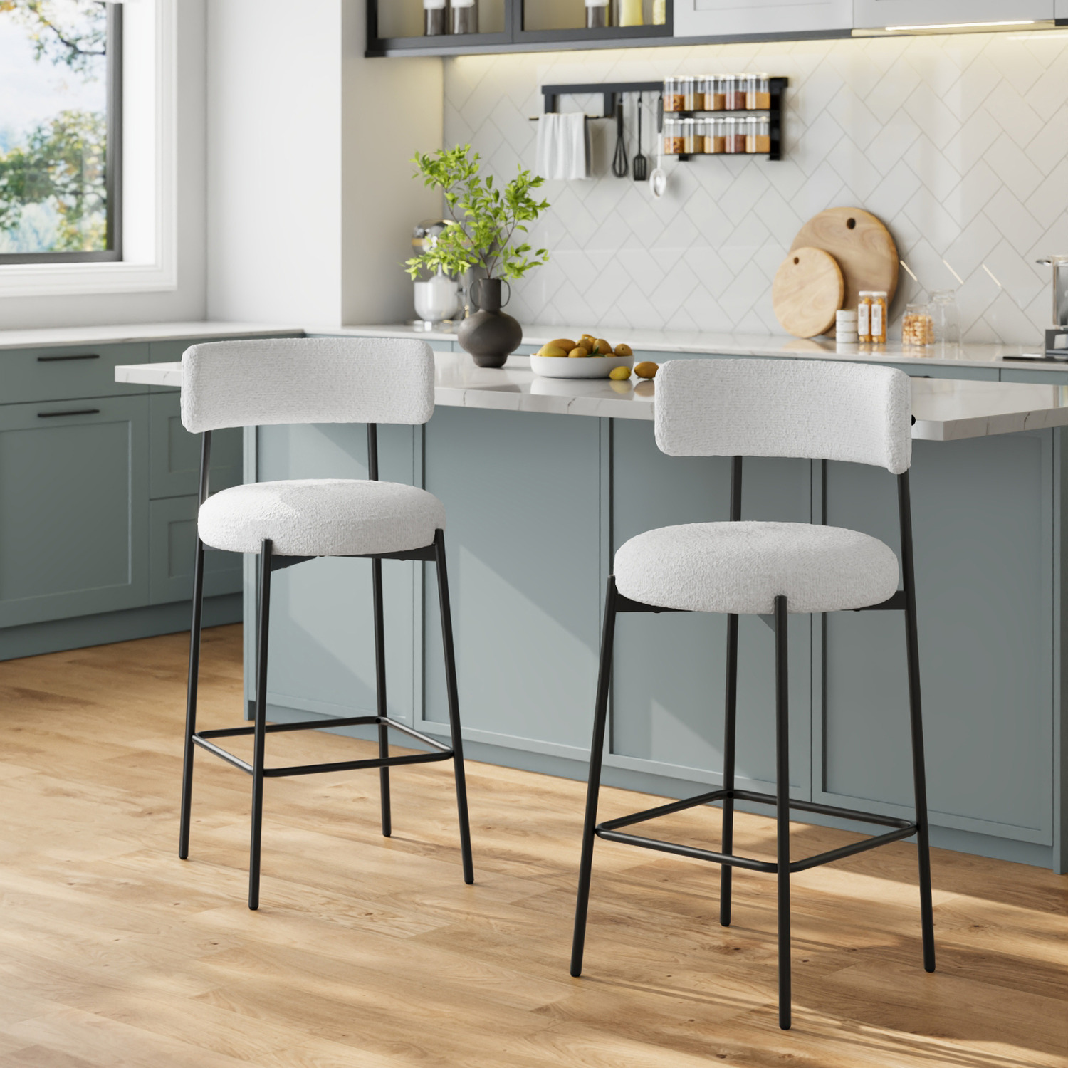 Set of 2 Fabric Counter Height Bar Stools