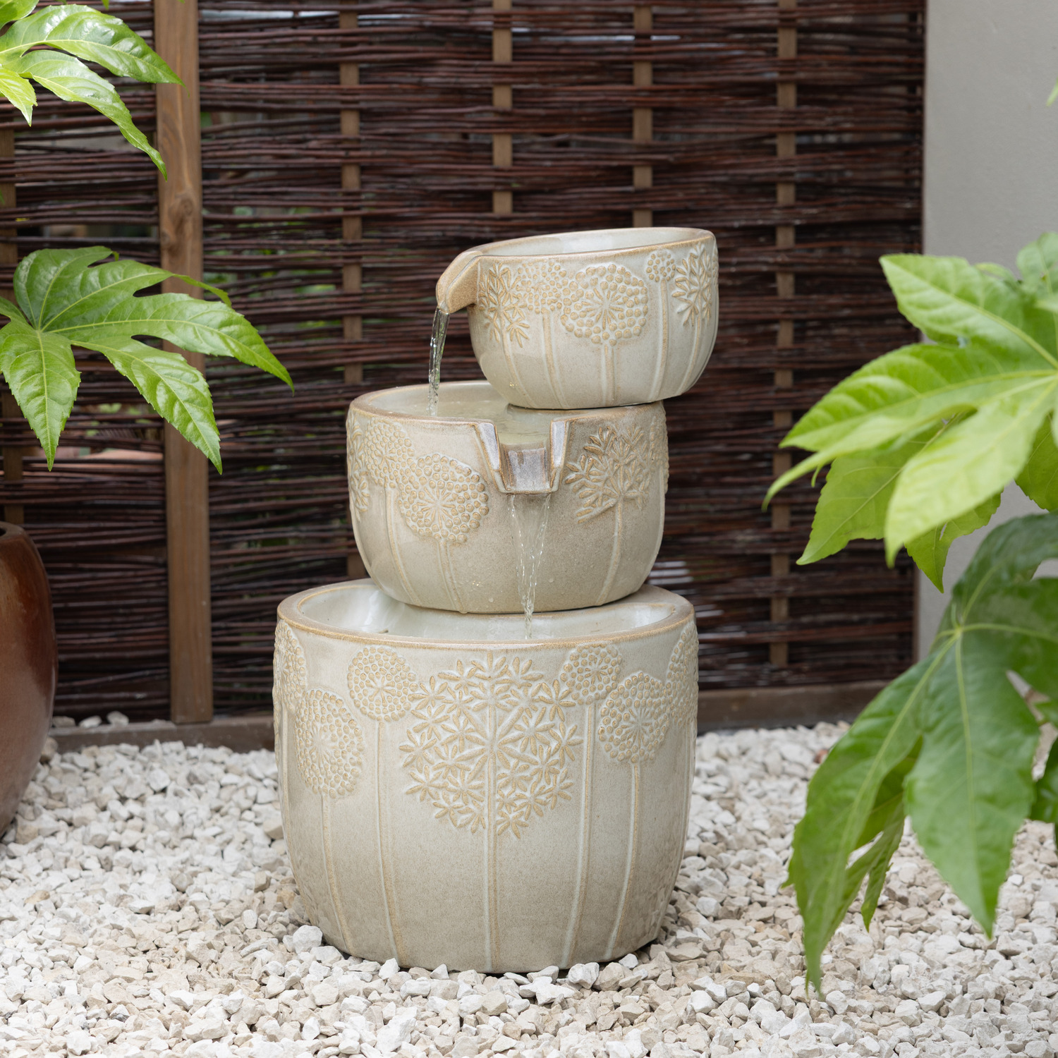 Ceramic Bronte Cascading Bowls Patio Water Feature with LED Lights 62cm