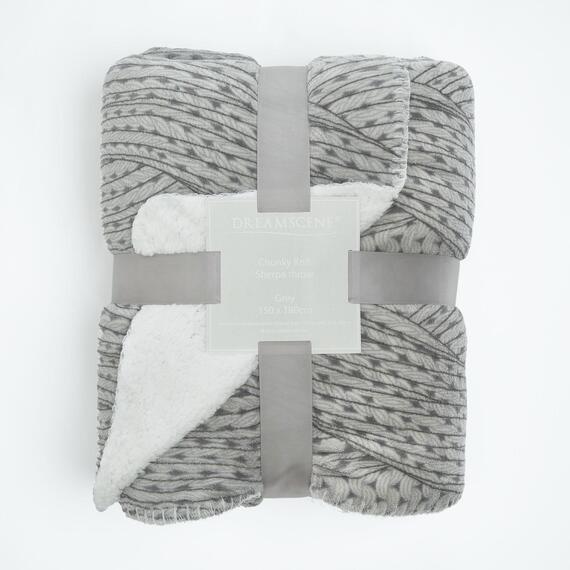 Dreamscene Chunky Knit Print Sherpa Fleece Throw