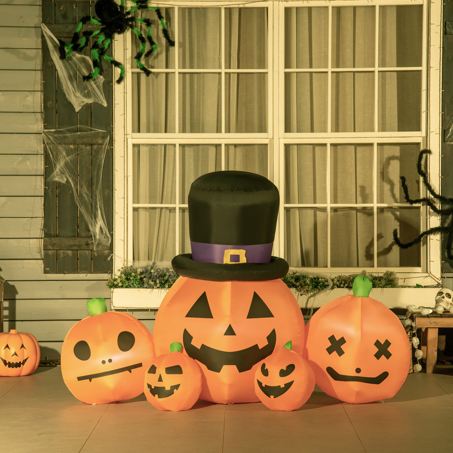 Inflatable Halloween Large Pumpkin in Hat Small Pumpkin LED