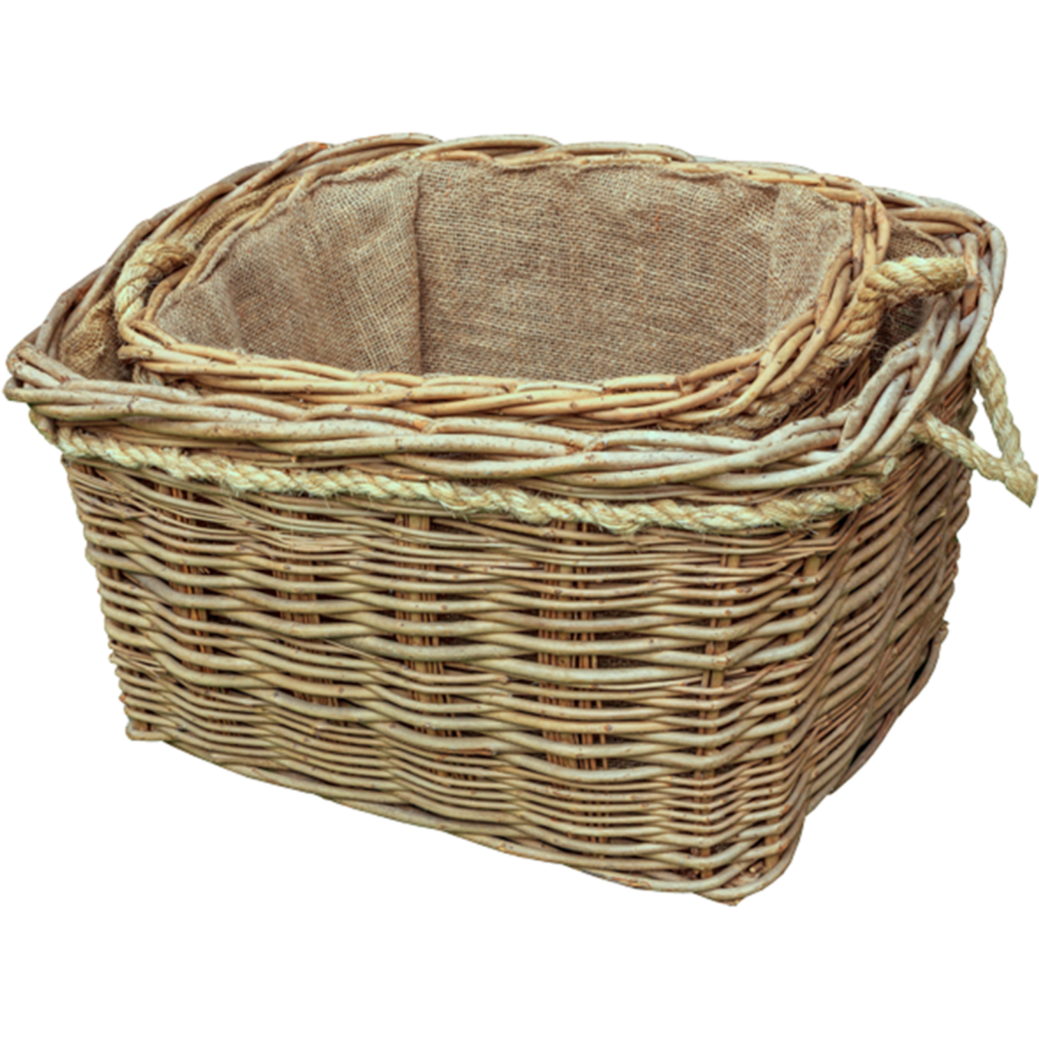 Set of 2 Deep Mill Hessian Lined Log Baskets