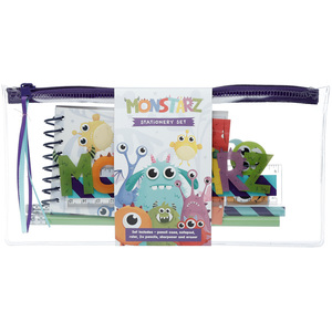 7 Piece Clear Pencil Case Stationery Set - Monstarz Monster