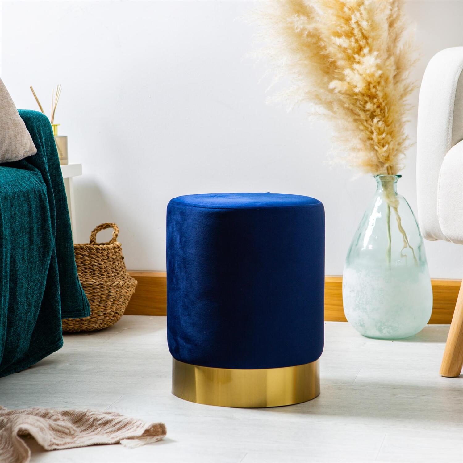 Round Foam Padded Velvet Footstool