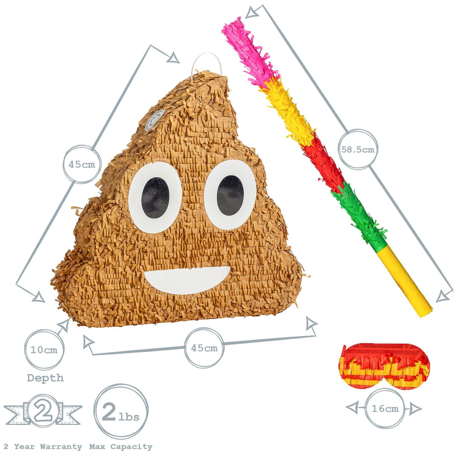Poop Emoji Cardboard Pinata, Stick and Blindfold Set
