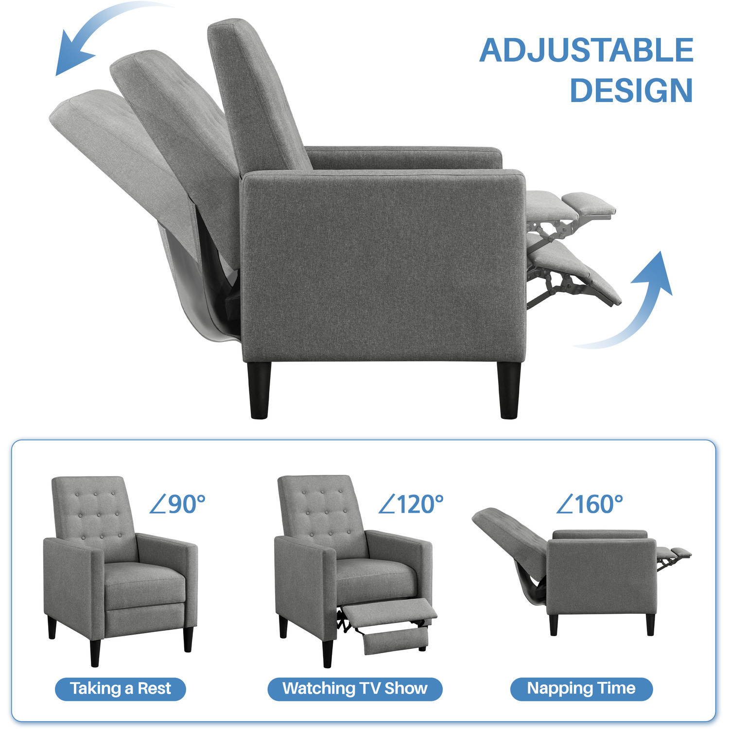 Modern Fabric Reclining Chair with Adjustable Back