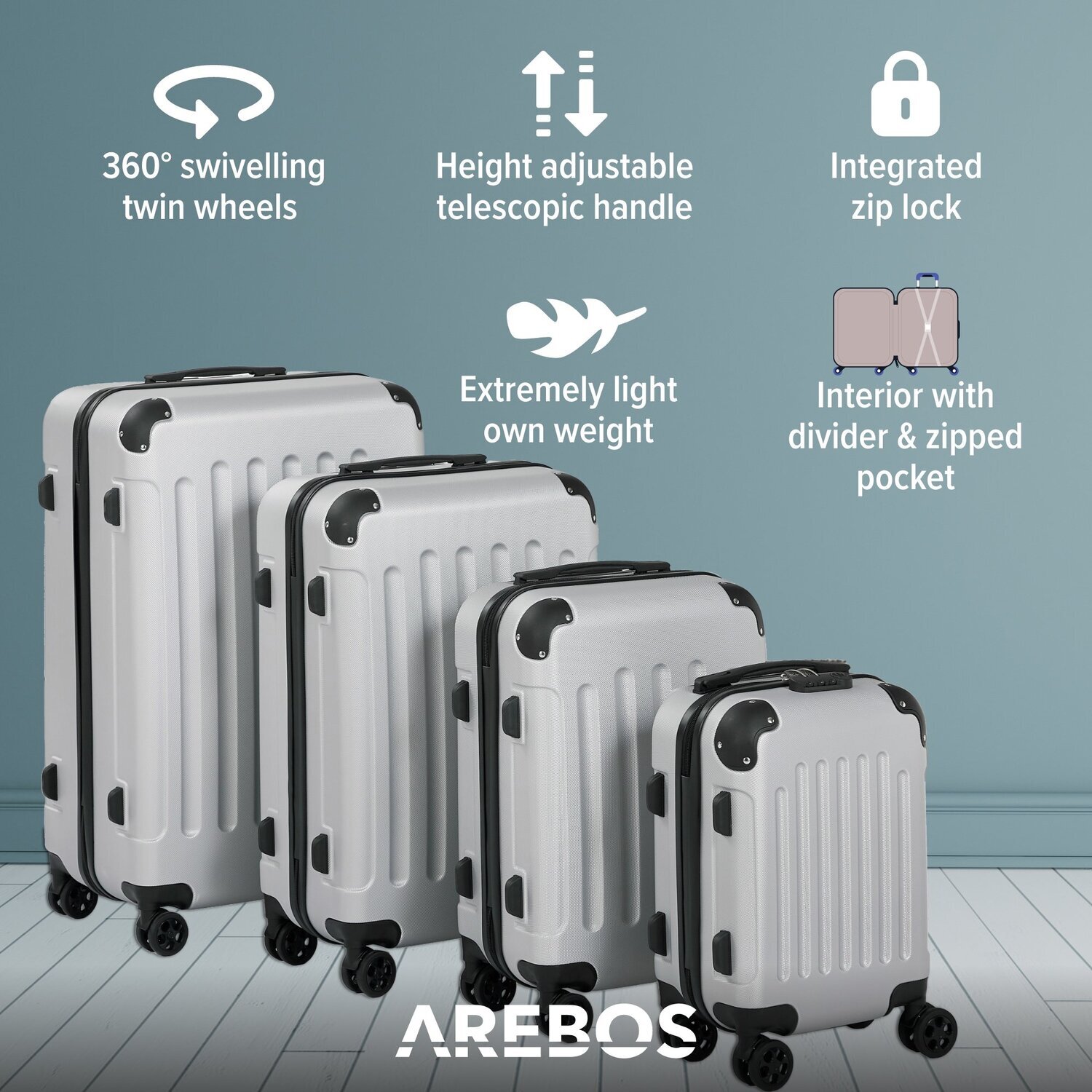 Set of 4 ABS Hard Shell Travel Suitcases With Telescopic Handle