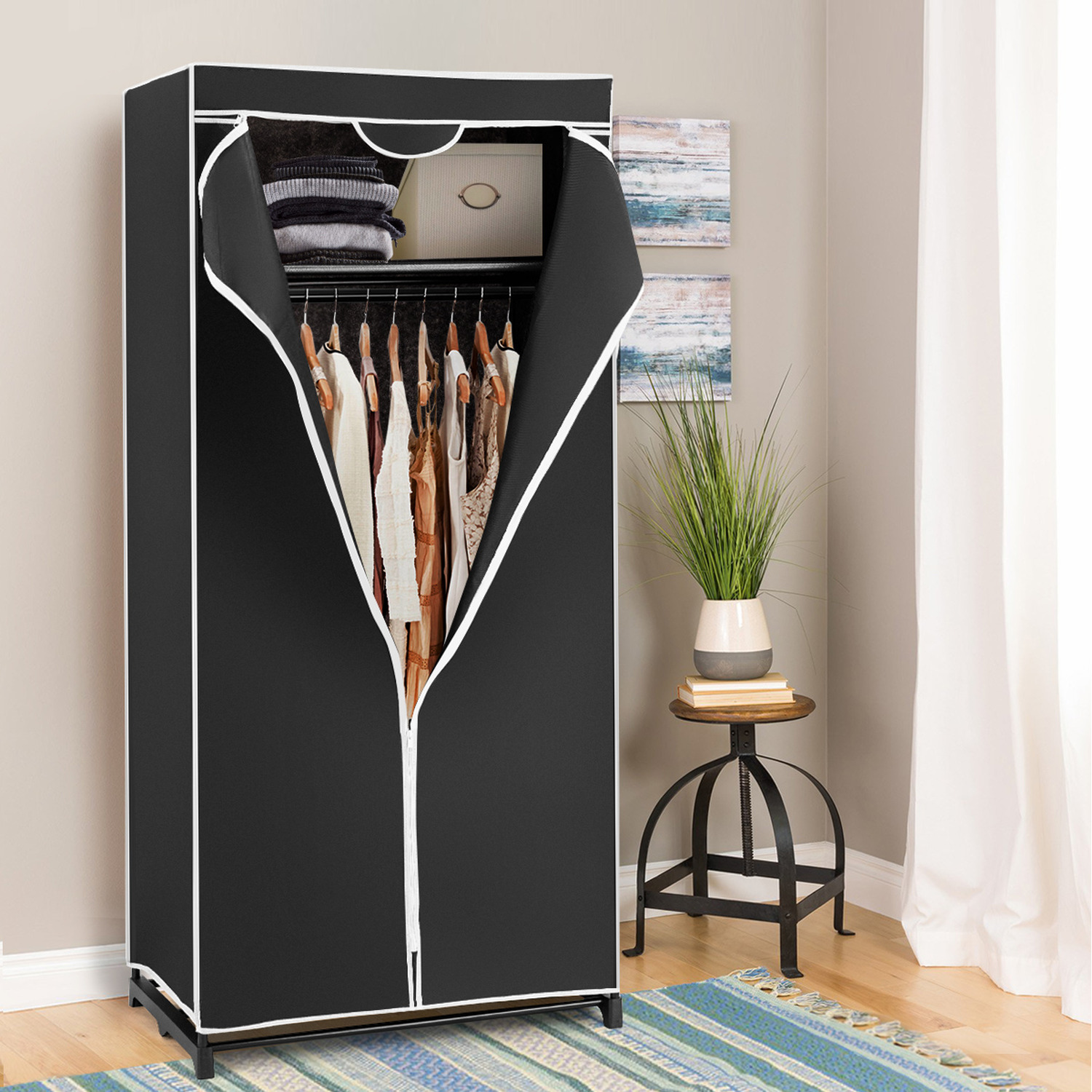 Fabric Closet Cloth Organizer Wardrobe-Grey