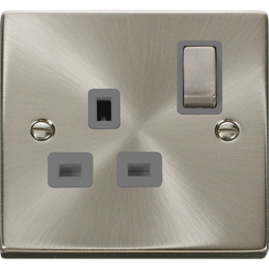 Satin Brushed Chrome 1 Gang 13A DP Ingot Switched Plug Socket