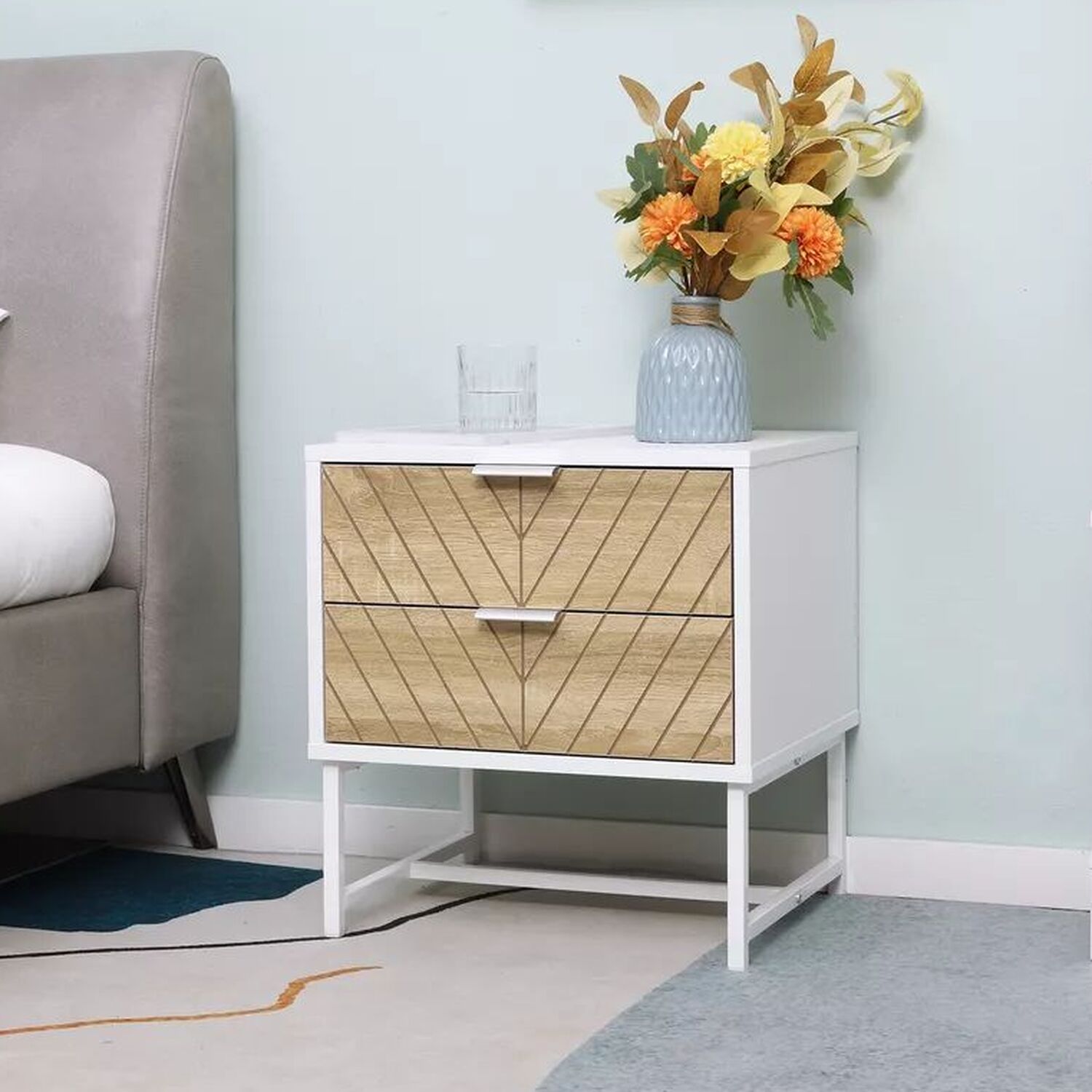 Chevron Bedside Table With Drawers