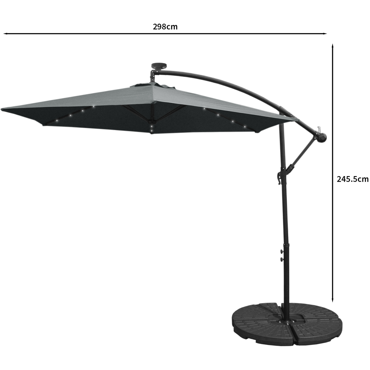 Grey 3m LED Cantilever Parasol With Fan Base