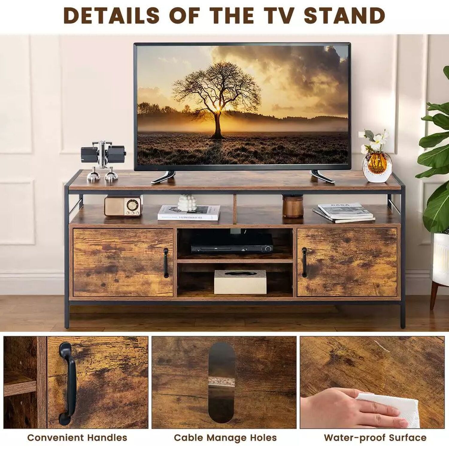 145cm Industrial TV Console Table Media Entertainment Center