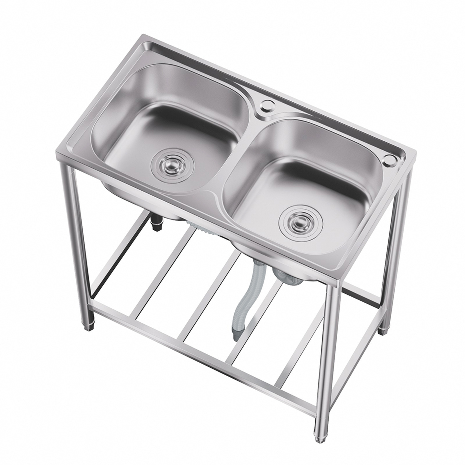 Freestanding Double Sink Kitchen Sink with Two Tap Holes