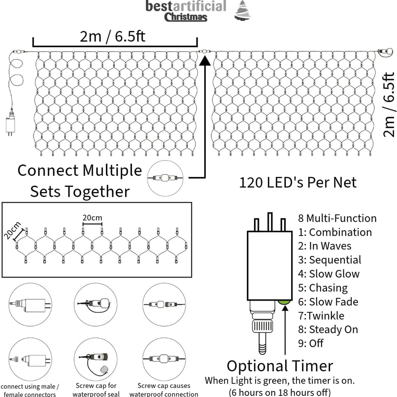 Connectable Outdoor Indoor Net Christmas Xmas Timer Battery Lights