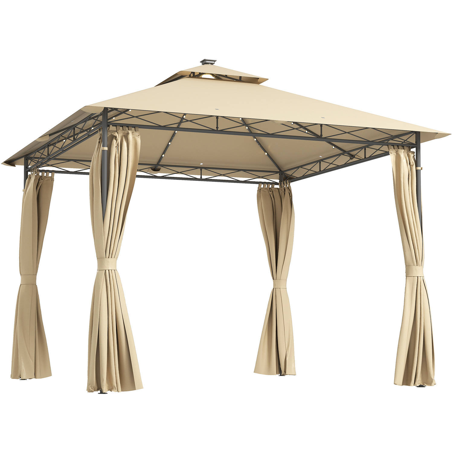 Outsunny 3 x 3 m Double Roof Garden Gazebo with Curtains