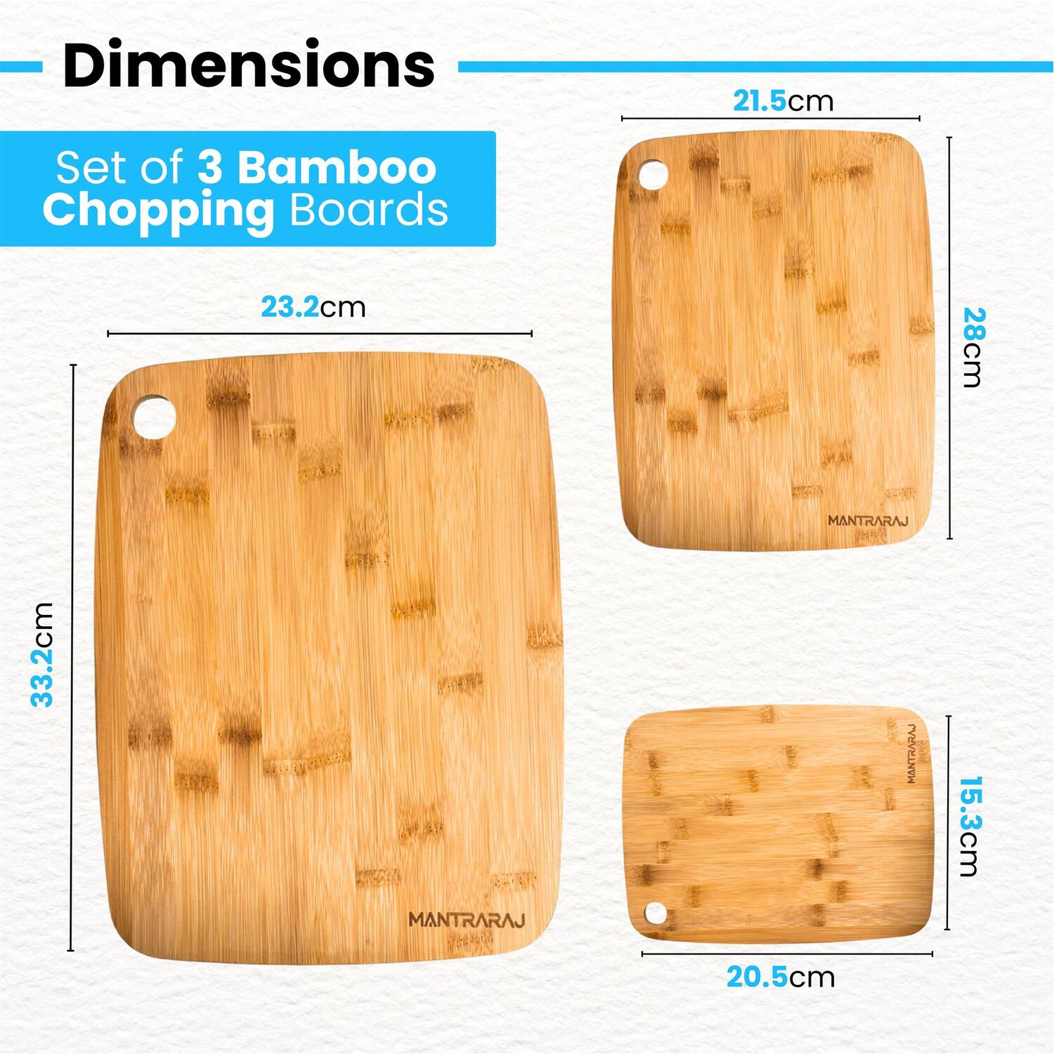 Set of 3 Bamboo Chopping Boards With Hanging Holes