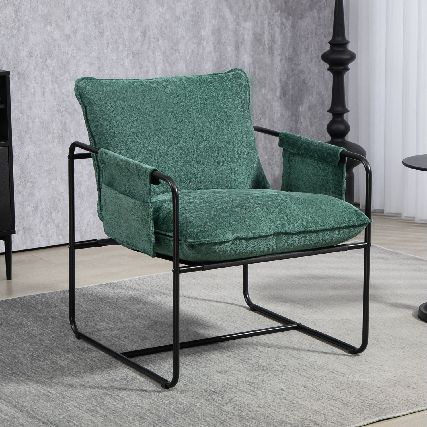 HOMCOM Modern Accent Chair Chenille Armchair with Side Pockets and ...