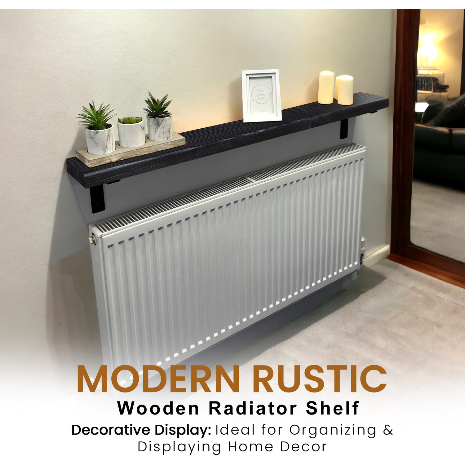 Black Finish Radiator Shelf with Brackets