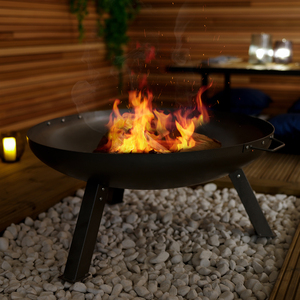 Large 80cm Round Oil Finished Fire Pit Steel Outdoor Heating