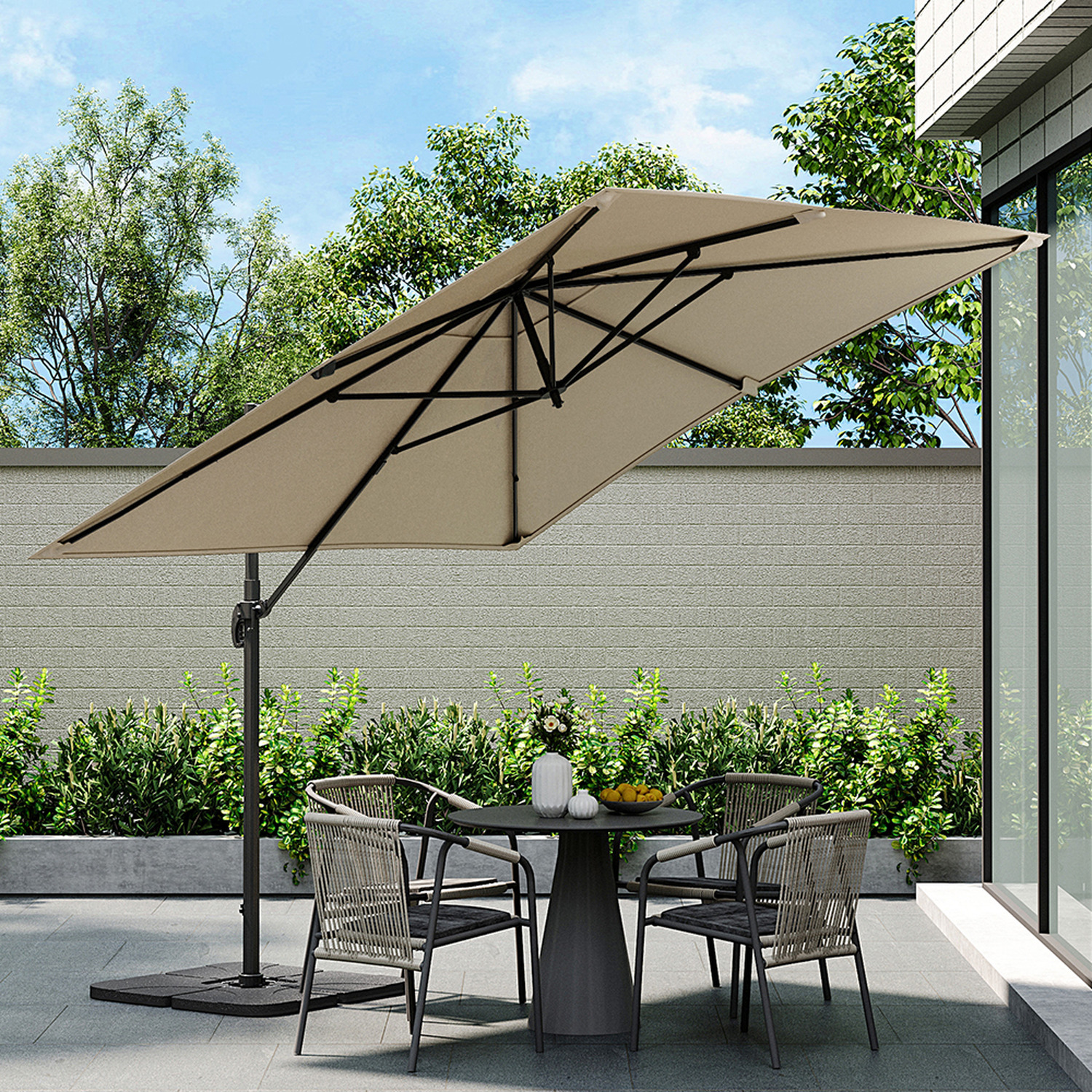Adjustable Cantilever Parasol with Sturdy 4-Piece Base