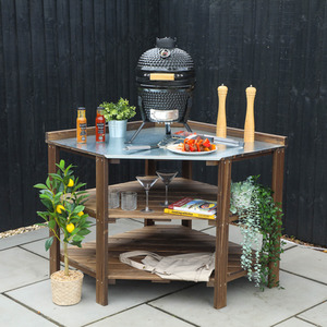 Outdoor Wooden Kitchen Corner Table Shelves Pressure Treated