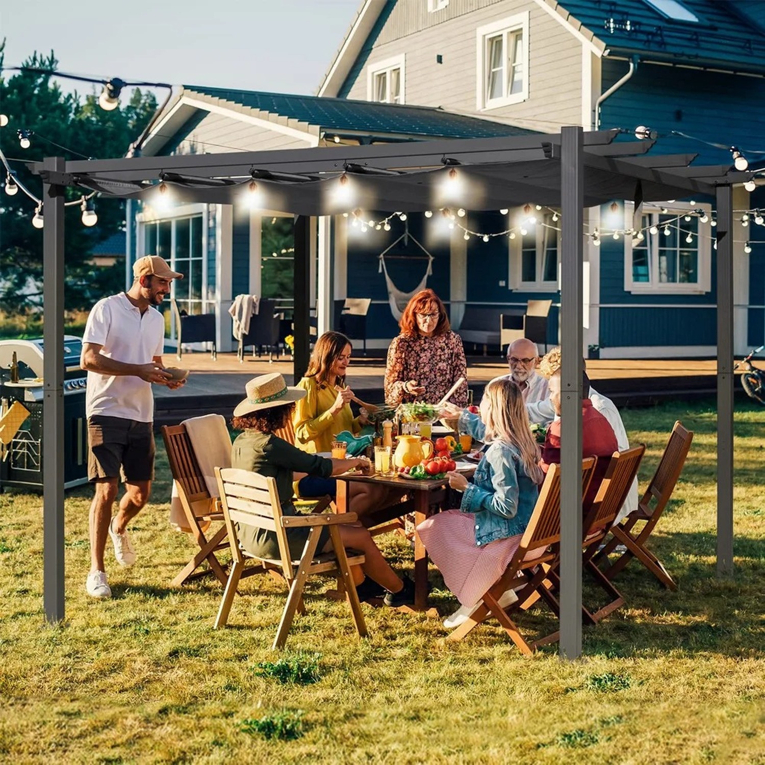 Aluminium Pergola for Patio with Fabric Roof Shade