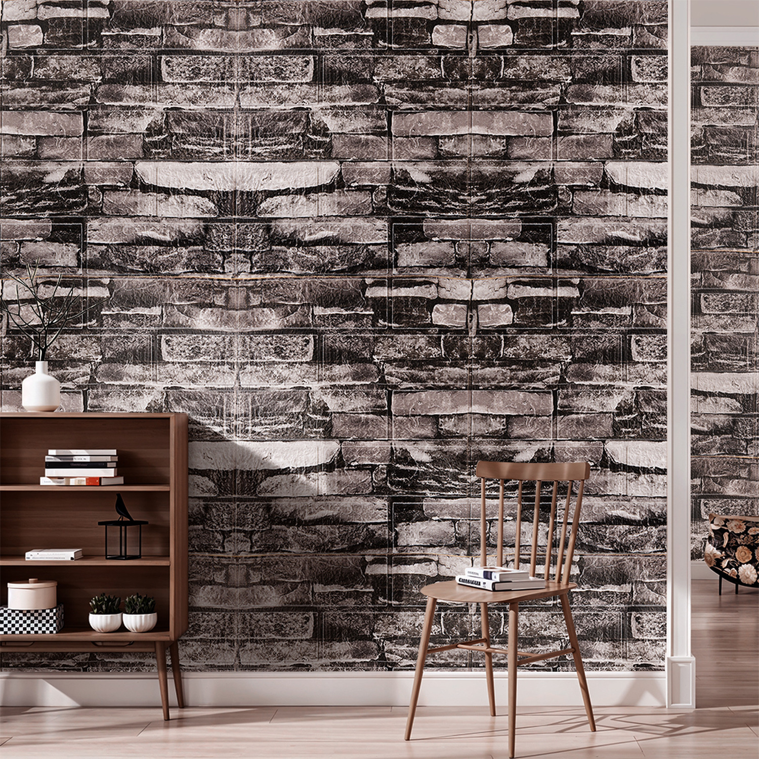 Lifeideas 15 Pcs Black Rock-Effect Self-adhesive Wallpaper