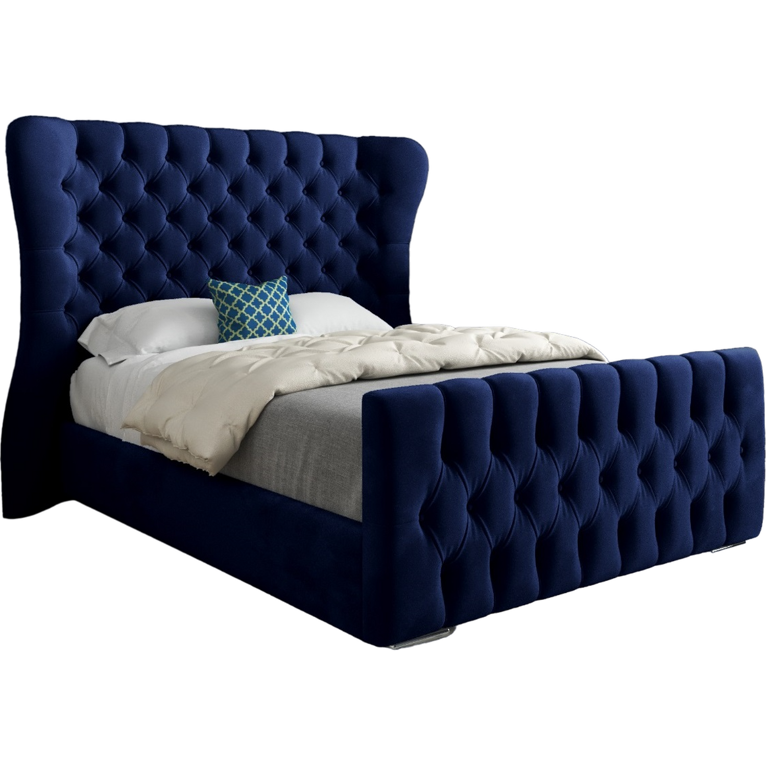 Lika Soft Velvet Upholstered Wide Curved Winged Bed Frame