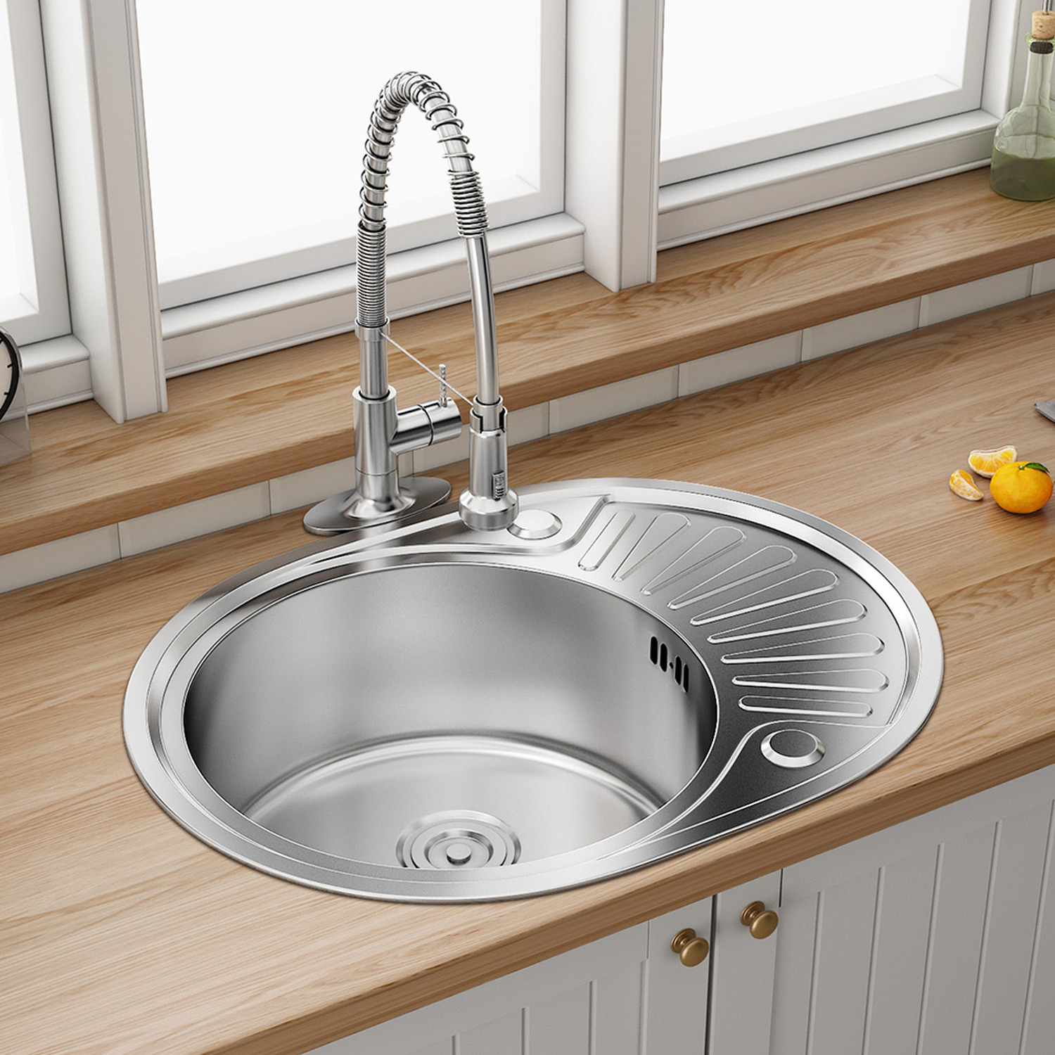 Kitchen Sink Wash Basin With Drainboard Reversible Drainer