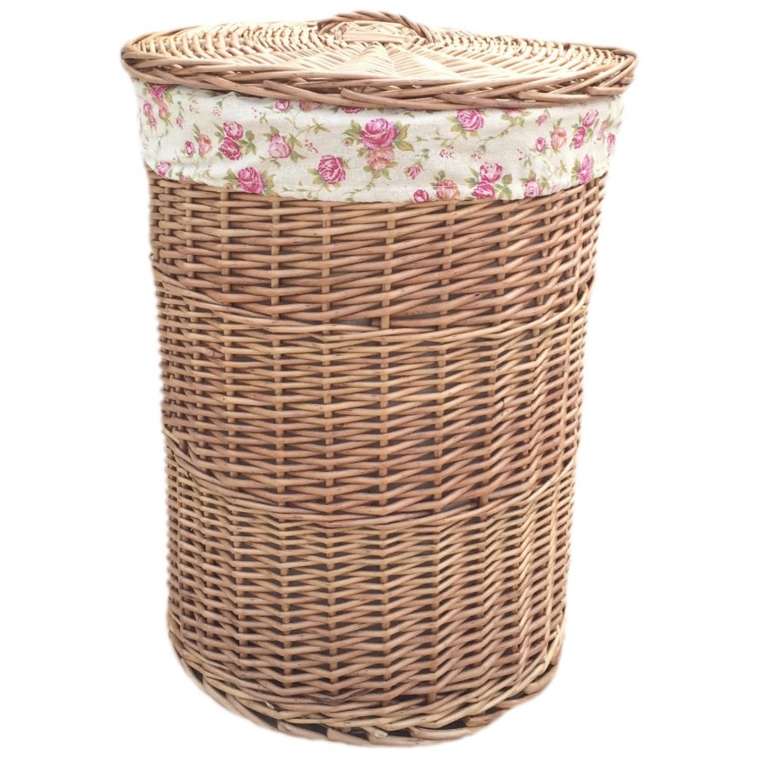 Light Steamed Round Linen Basket with Garden Rose Lining