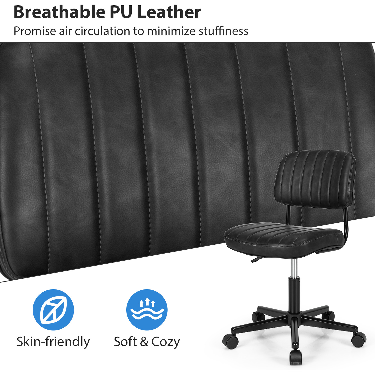 Height Adjustable Rolling Computer Desk Chair