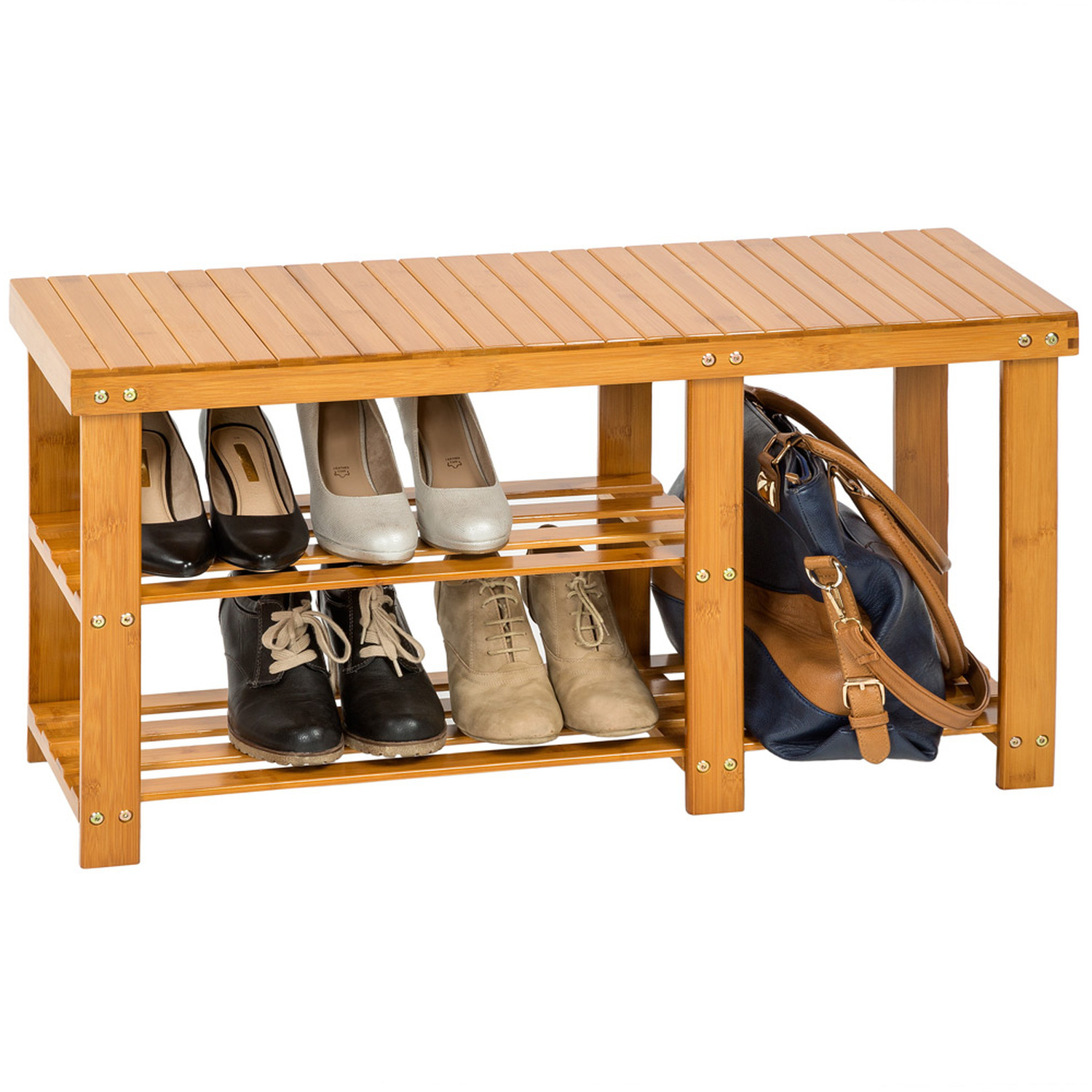 Shoe Rack Bamboo With Bench And Separate Compartment