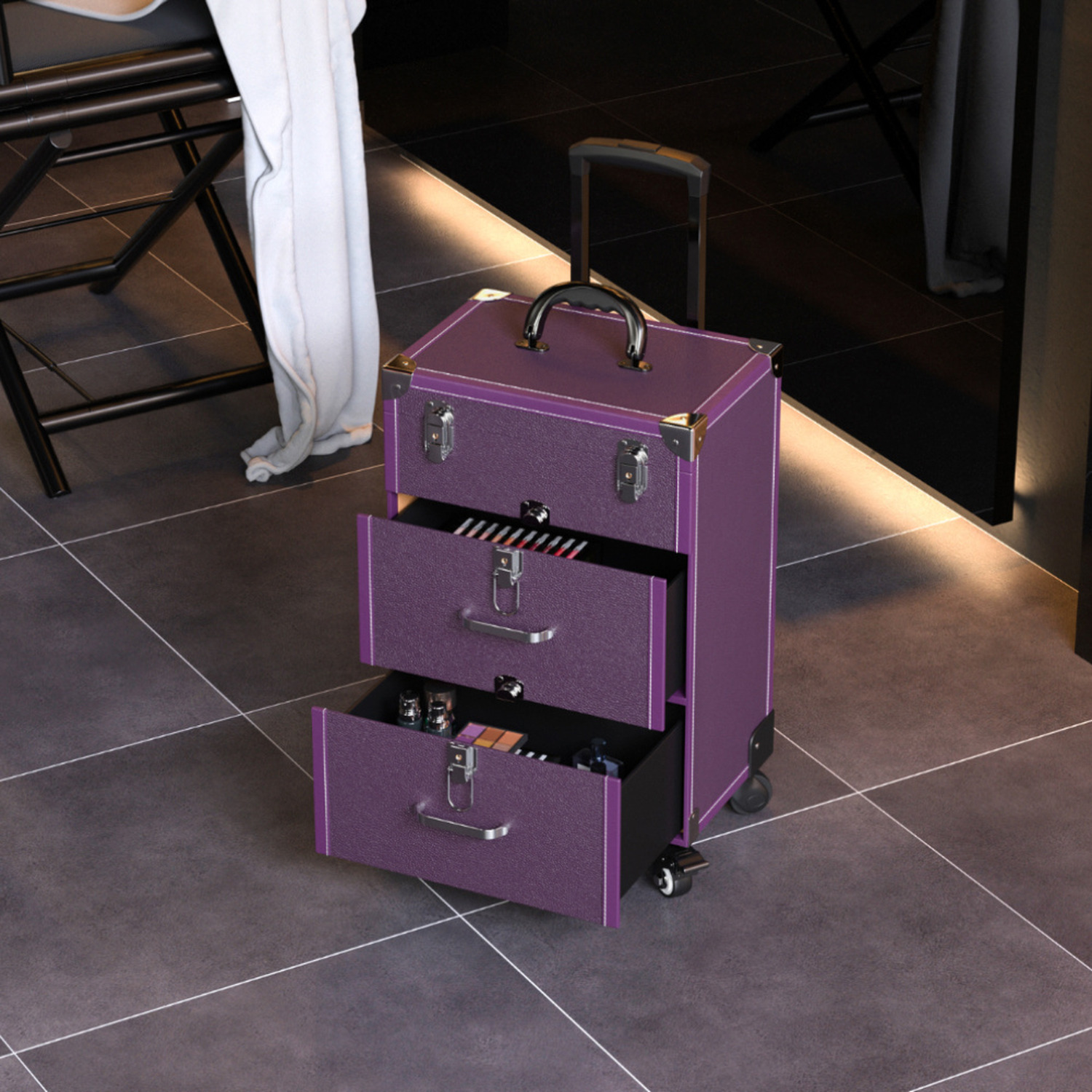 Professional PU Leather Vanity Trolley