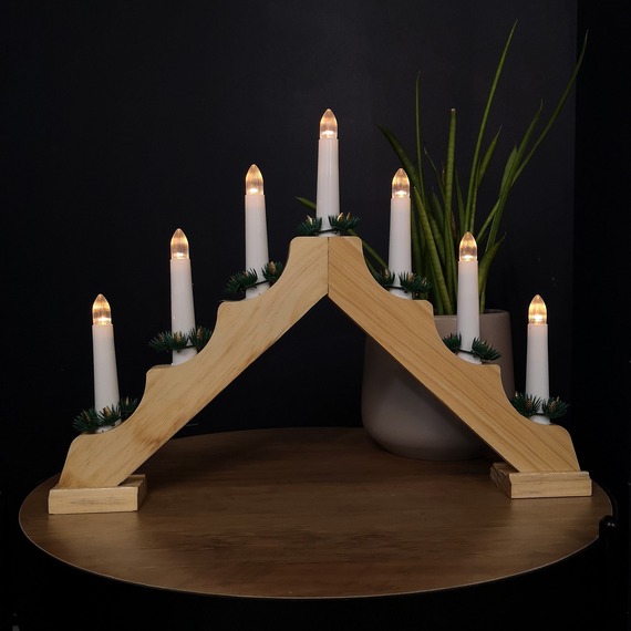 Battery Operated LED Wooden Candle Bridge Christmas Decoration