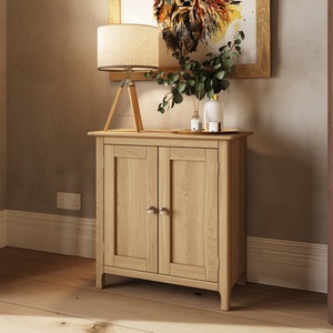 Solid Oak 2 Door Compact Sideboard Ready Assembled