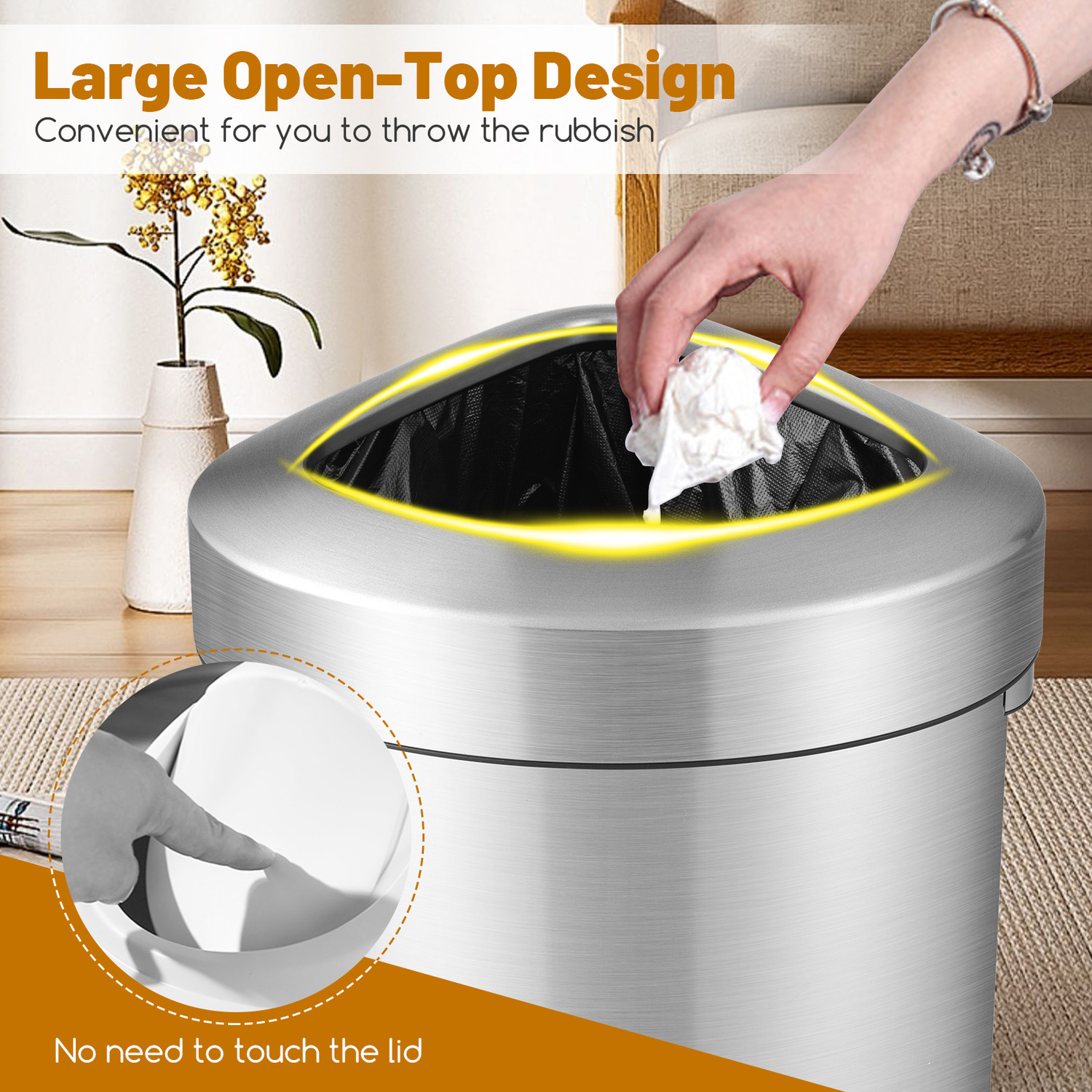 60L Stainless Steel Corner Trash Bin