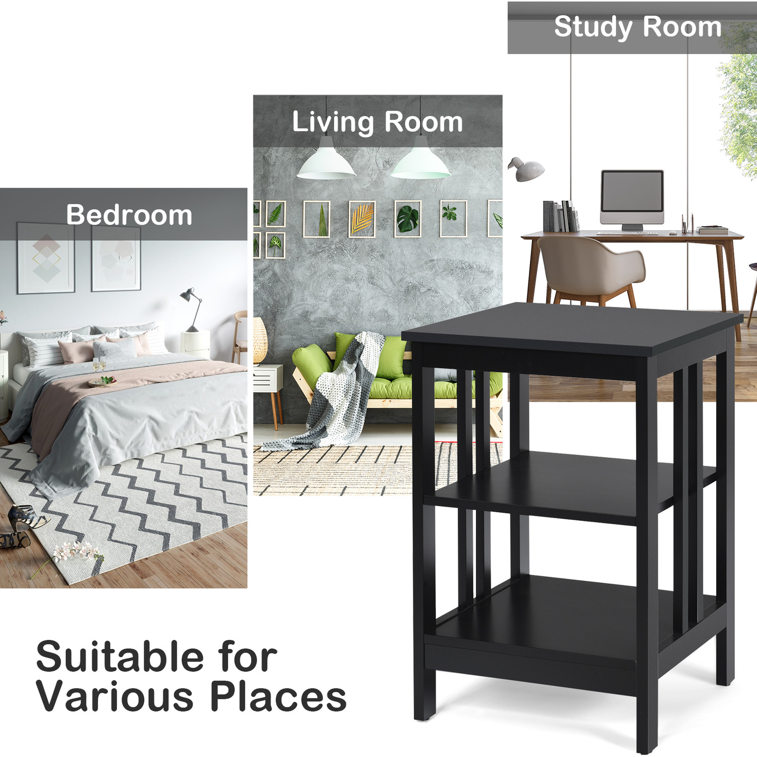 3-Tier Nightstand Side Table Sofa Bed Side Table