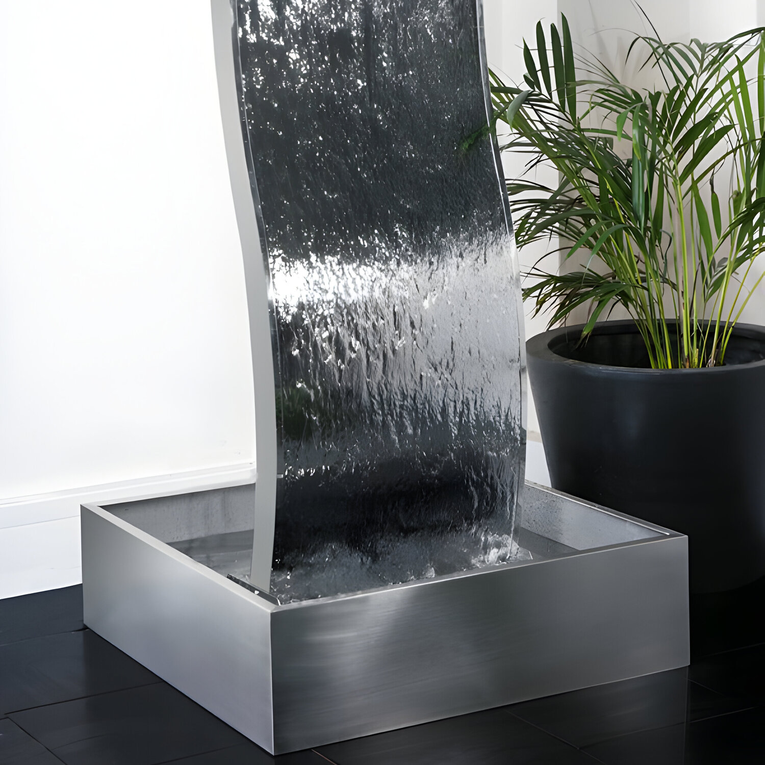 Primrose Stainless Steel Curved Water Wall with Stainless Steel Reservoir