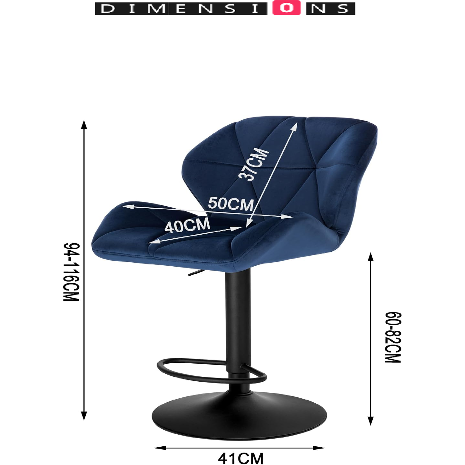 Set of 2 Blue Velvet Bar Stools Adjustable Swivel Bar Chairs