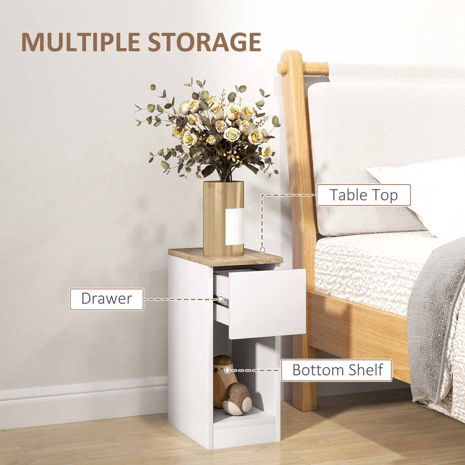 HOMCOM Bedside Tables Set of 2 with Drawer and Shelf