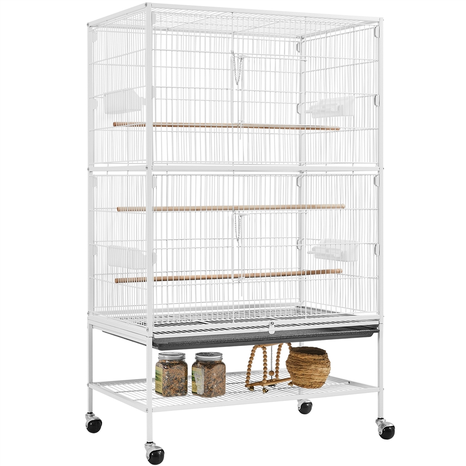Rolling Metal Bird Cage with Storage Shelf