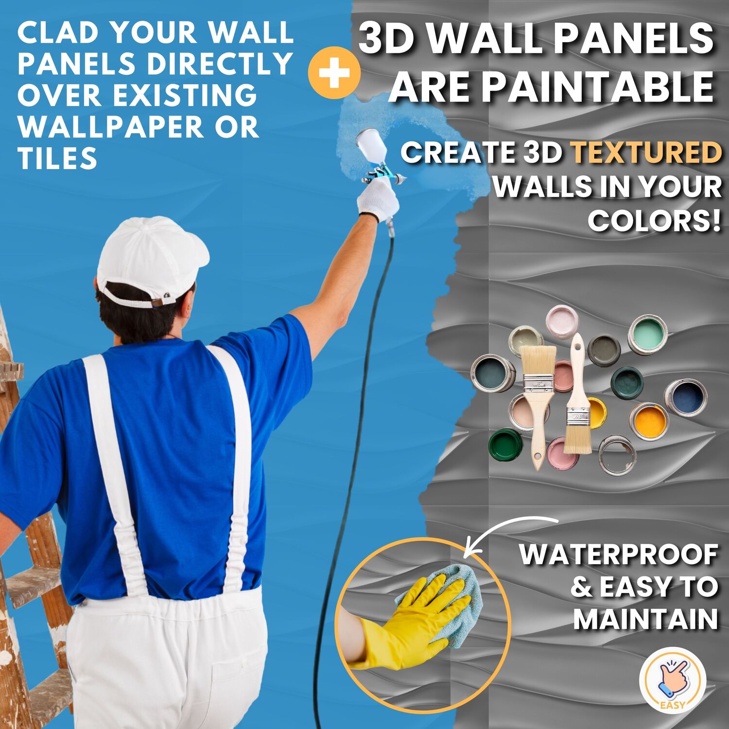 3D Wall Panels with Adhesive Included - Wavy Wave Effect
