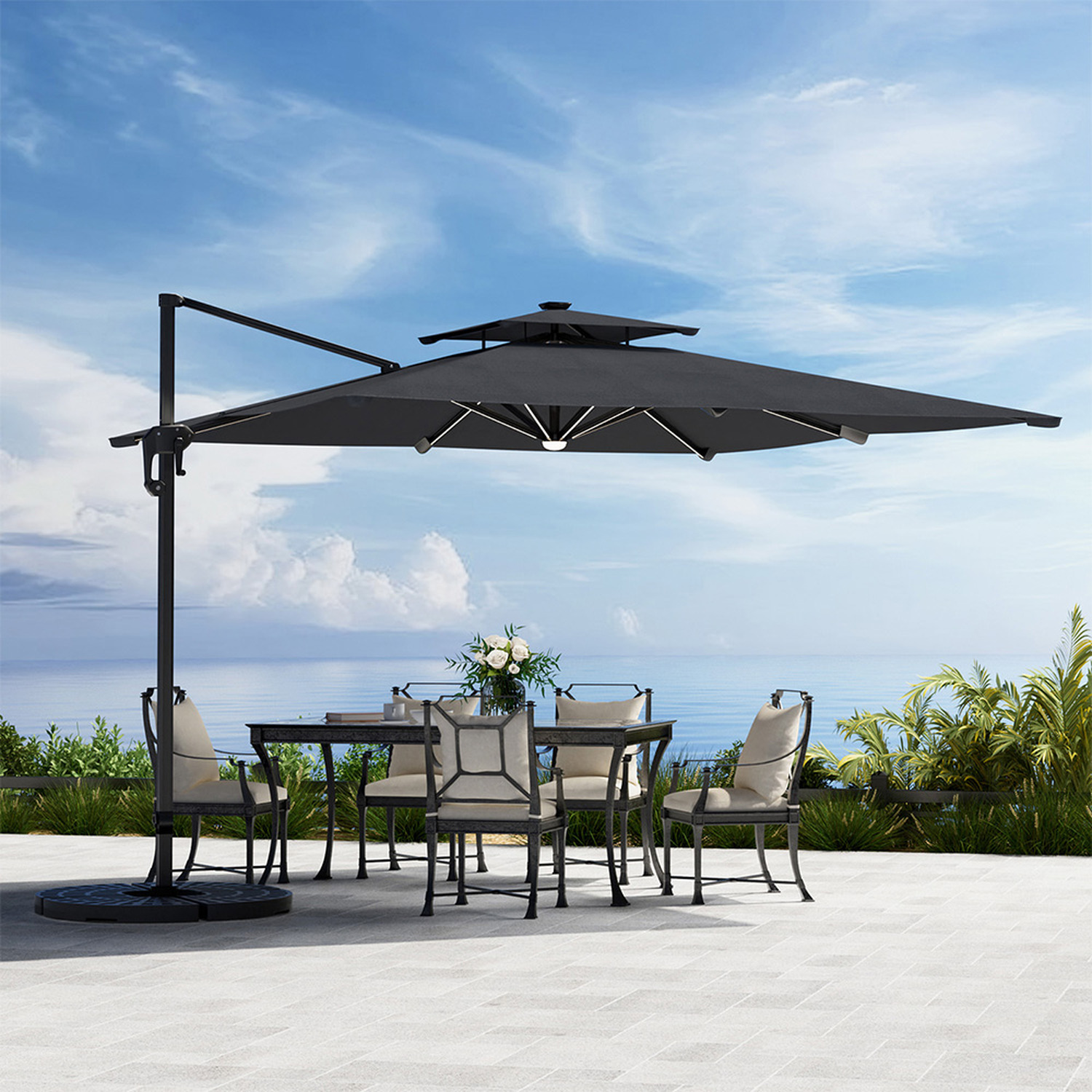 Outdoor Garden Large Cantilever Parasol with Round Base