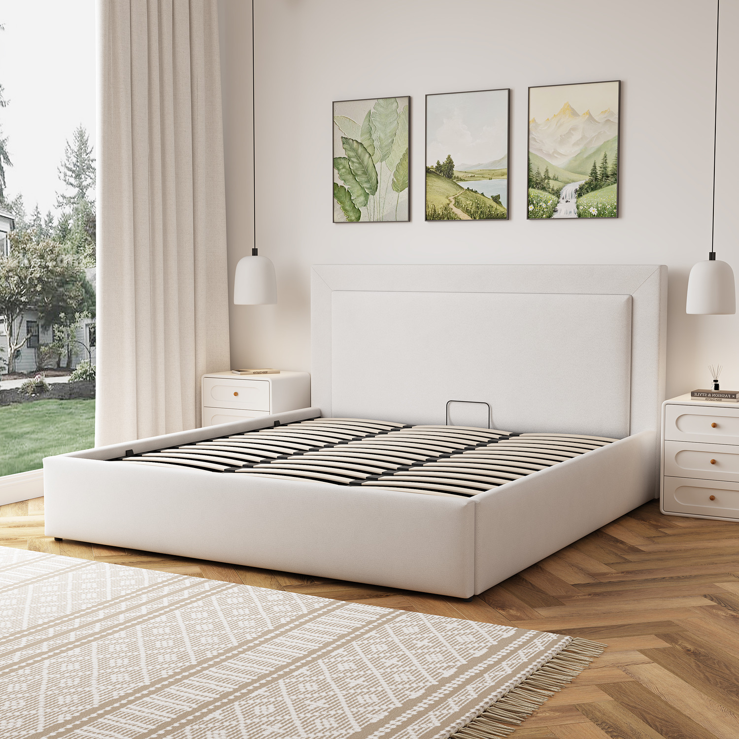 Weston Fabric 180cm Superking Ottoman Bed Frame- Beige