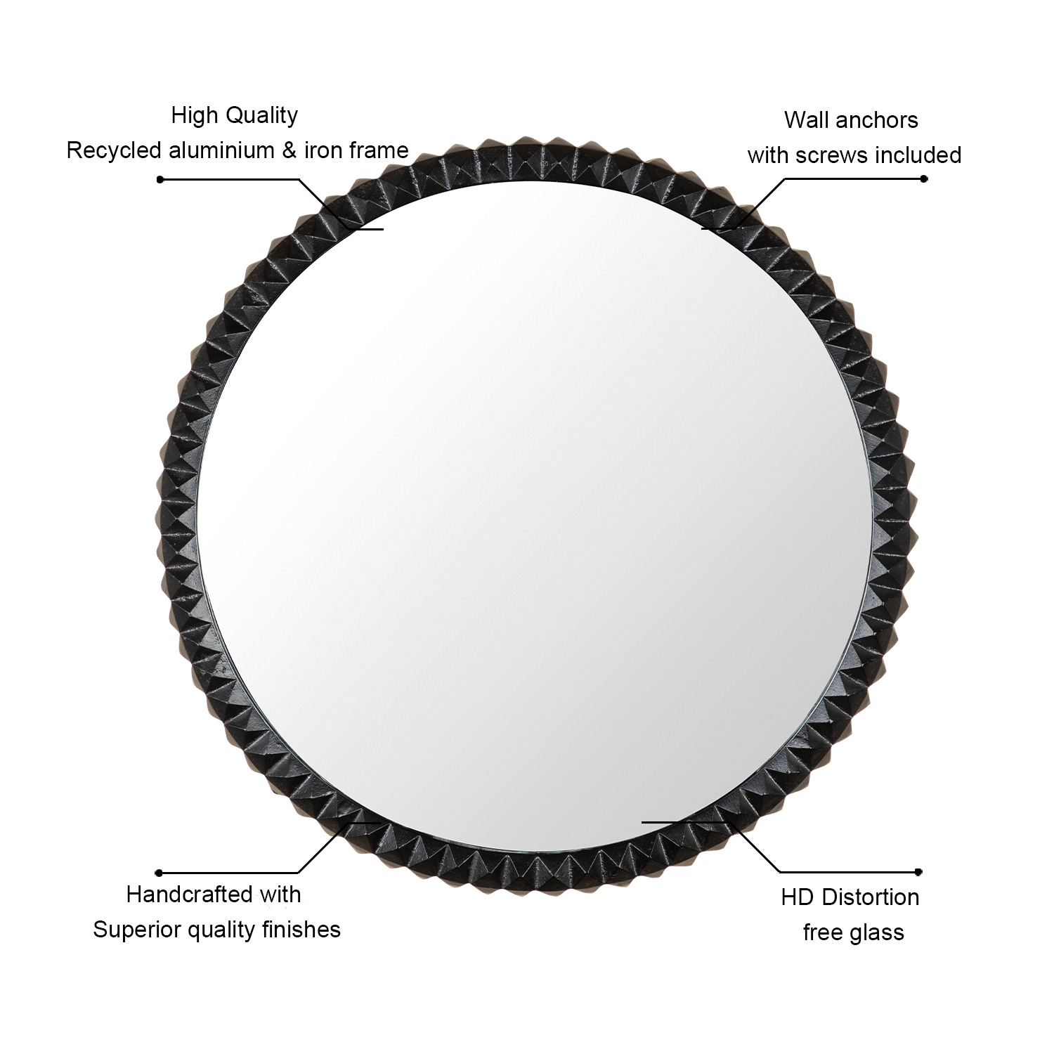 Paragon Wall Mirror Decorative Mirror Metal Frame, Black, 61cm Round.