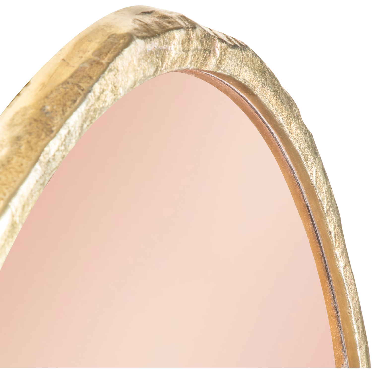 Zenith Organic Wall Mirror With Pink glass Metal Frame, Brass, 61cm Round.
