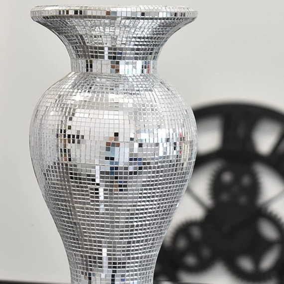 Silver Ceramic Mirrored Pot Vase With Wide Curve