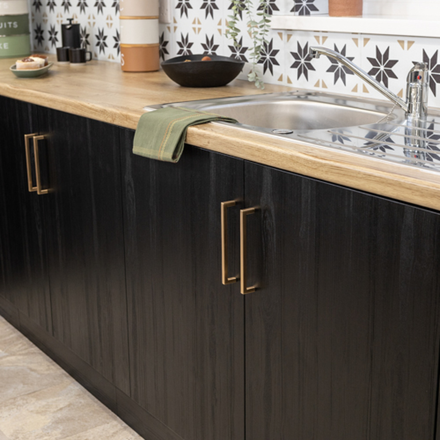 dc fix Quadro Black Self Adhesive Vinyl Wrap for Kitchen Doors and Worktops