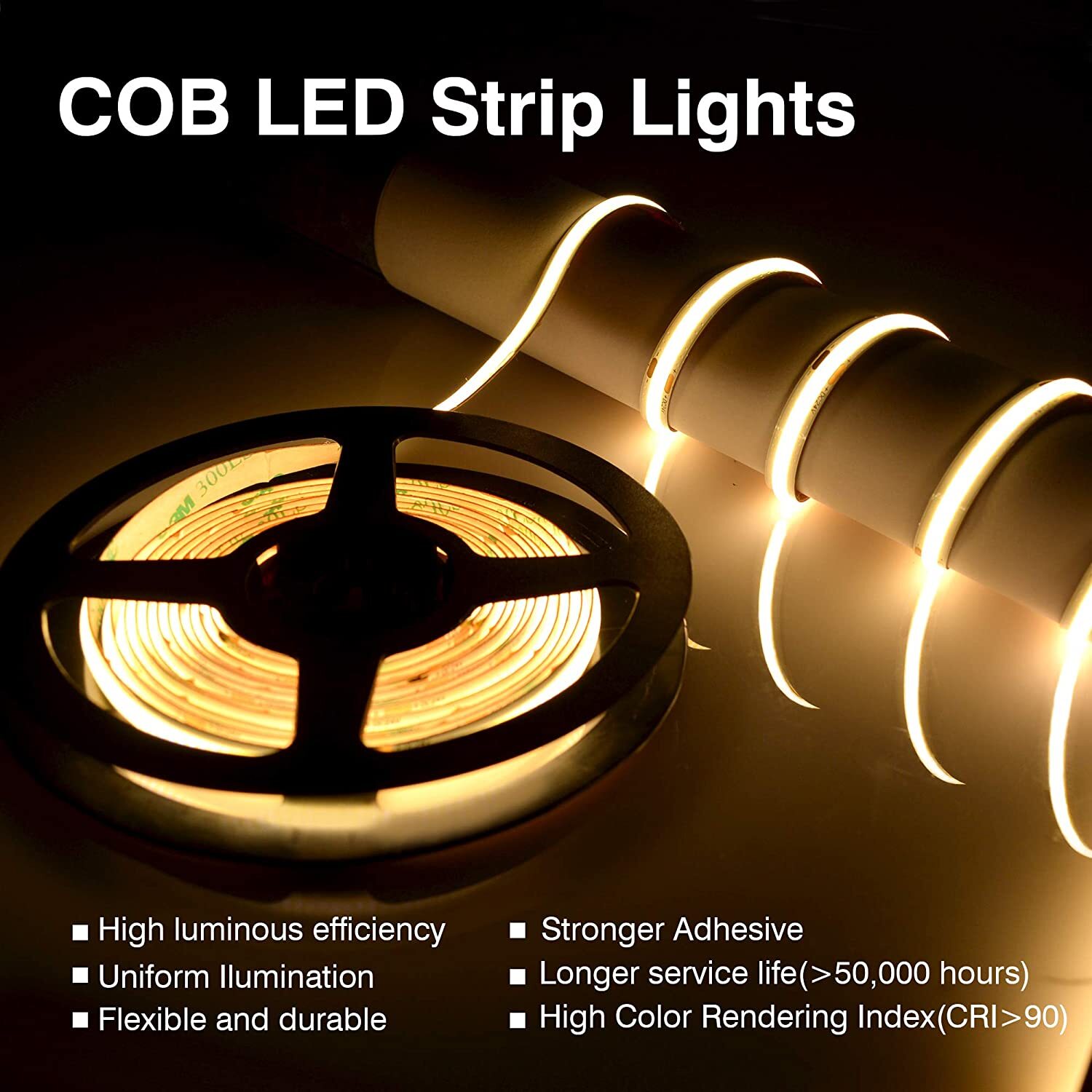 COB LED Strip Lights, 5m Flexible Light Strip 320LEDsM CRI 90 Super Bright